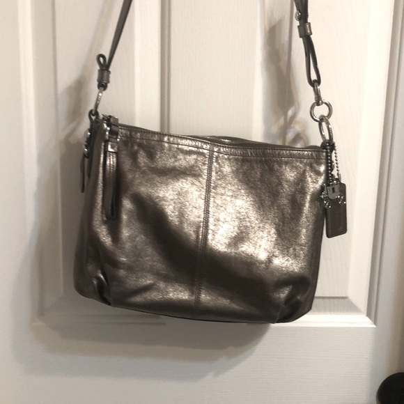 Coach | Bags | Coach Handbag Crossbody Gold Pewter Metallic With Plum ...